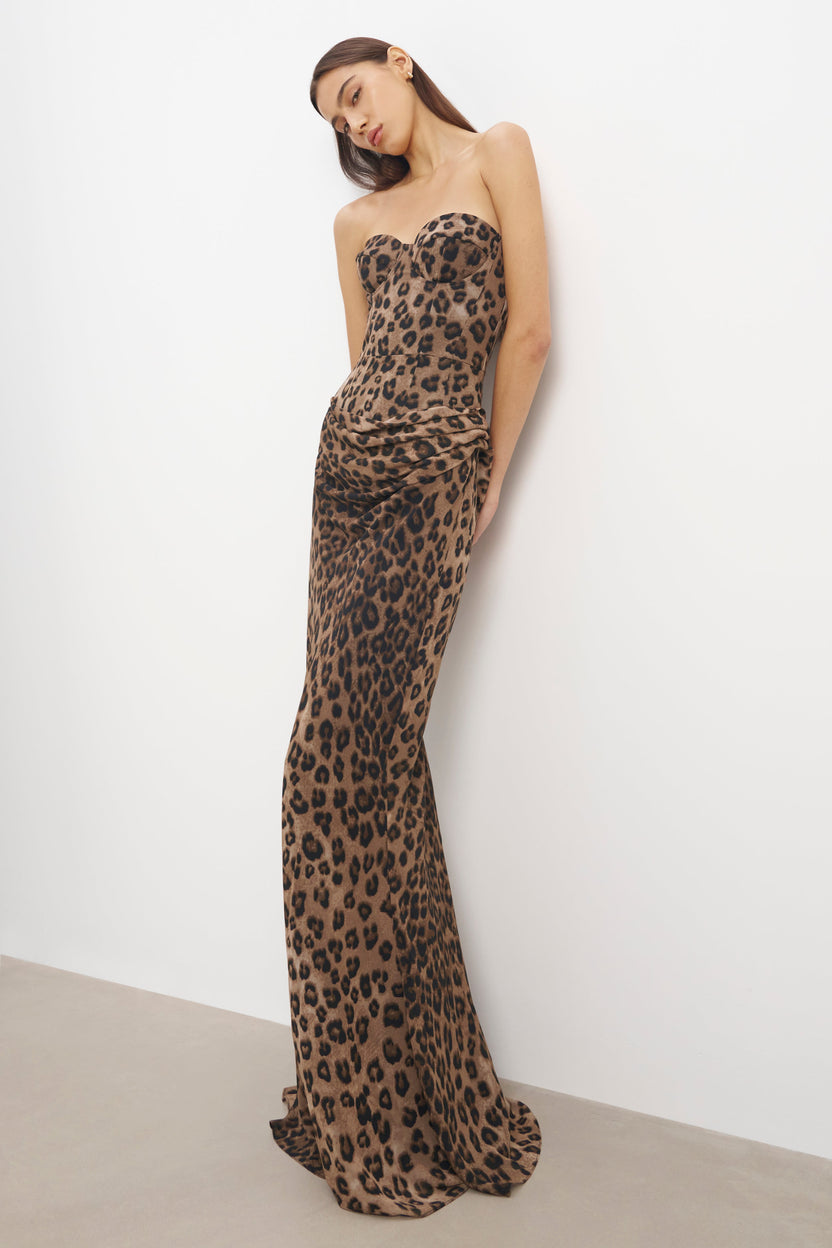 Corset Gown with Draped Hip - Leopard Print | BOA US