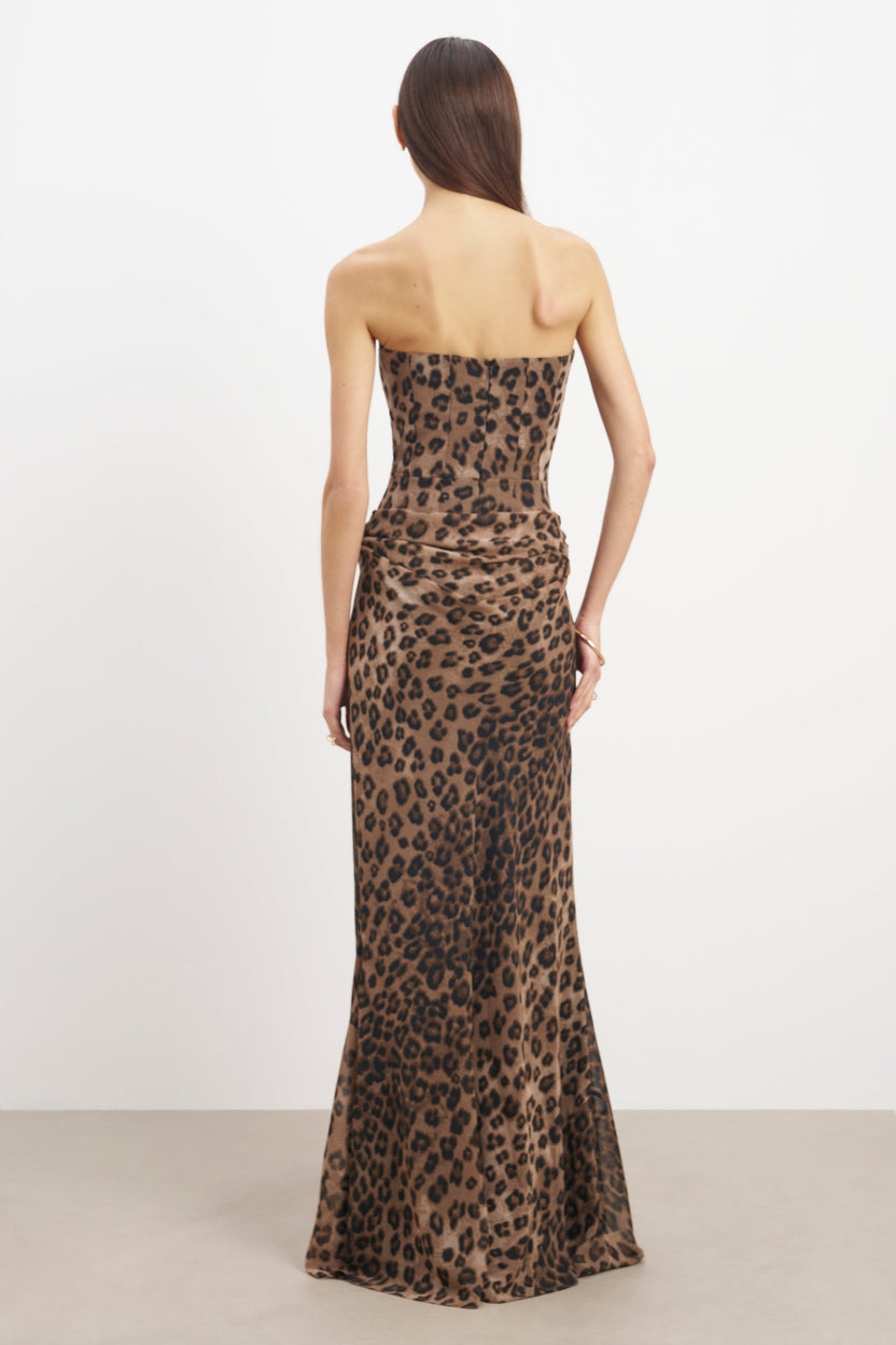 Corset Gown with Draped Hip - Leopard Print | BOA US