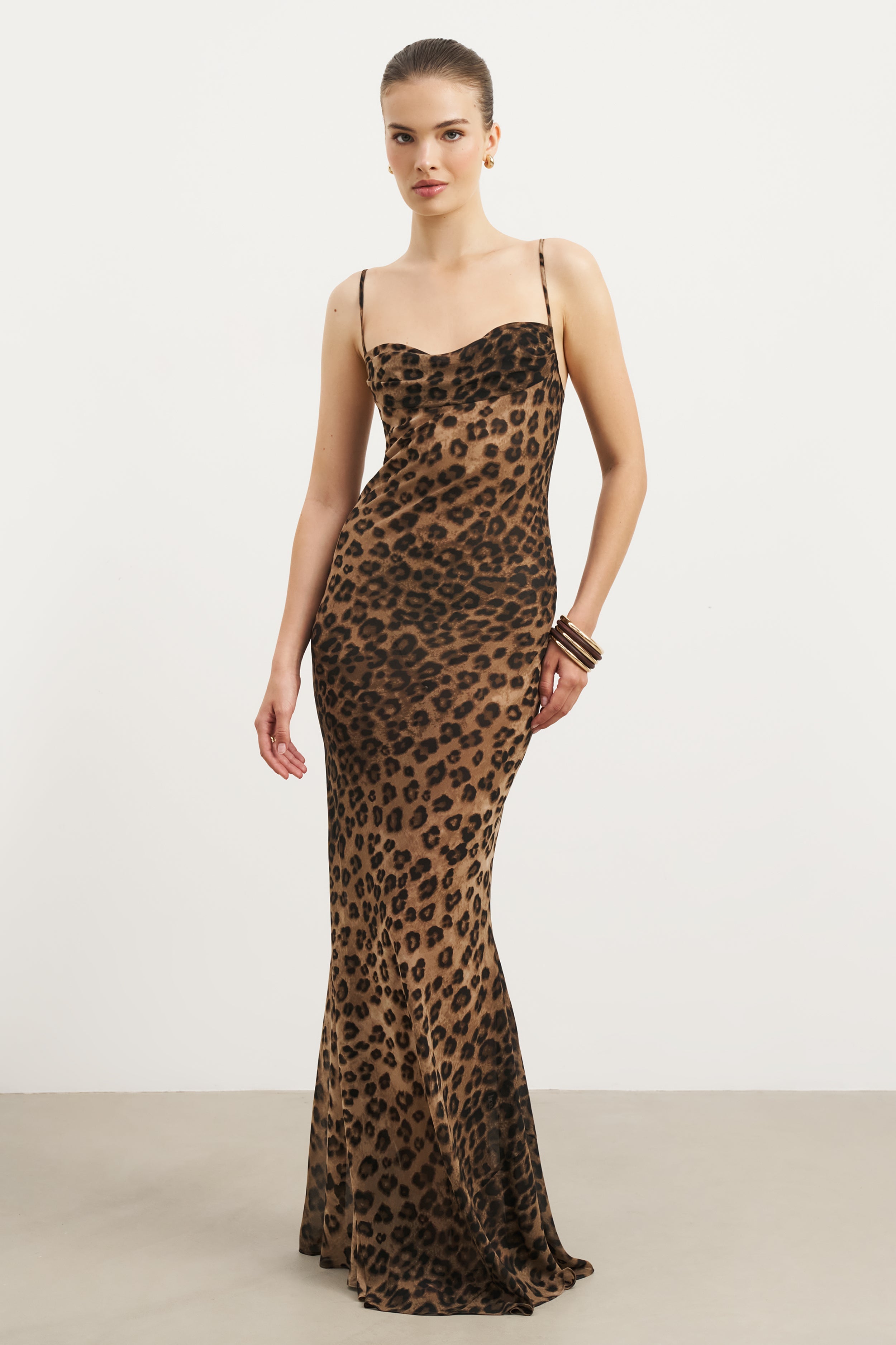 Ruched Chiffon Maxi Dress - Leopard Print | BOA US